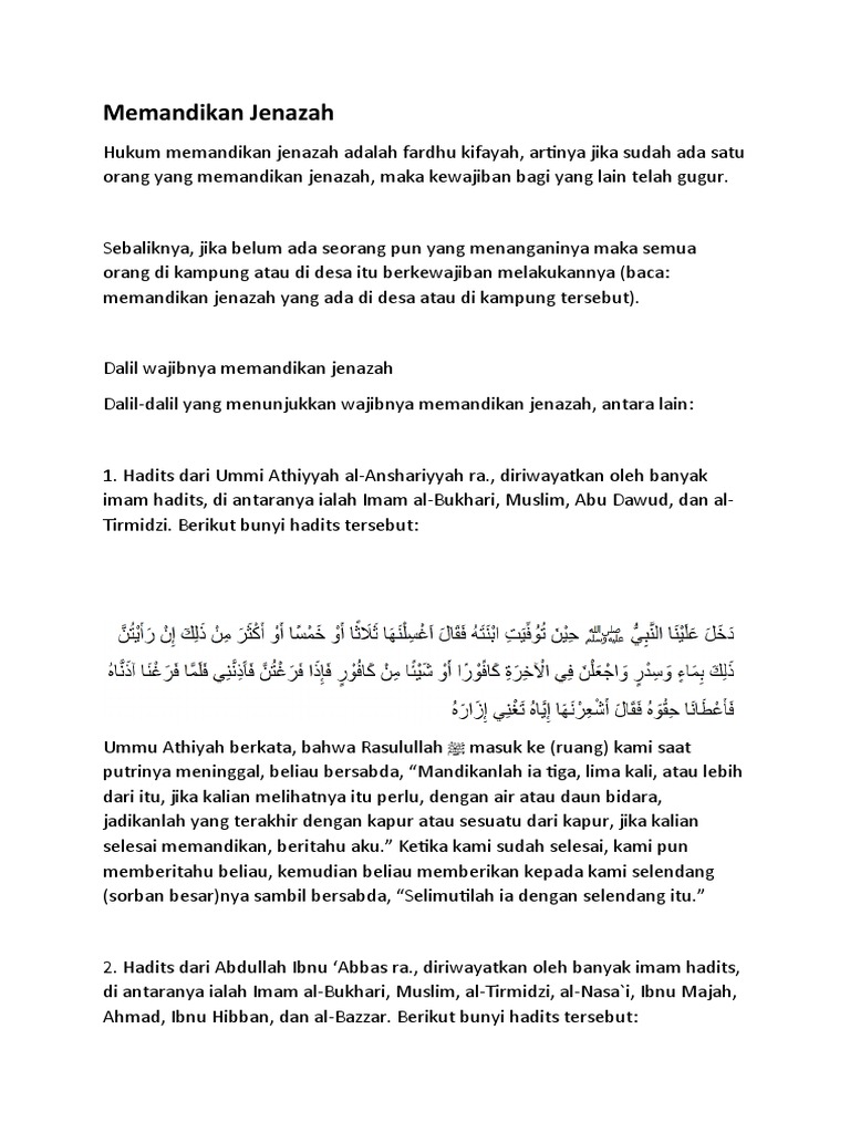 Tata Cara Memandikan Jenazah Lengkap | PDF | Agama & Spiritualitas ...