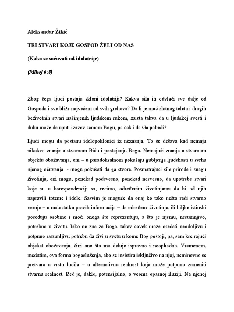 Žikic Aleksandar - Sta Gospod Zeli Od Nas | PDF