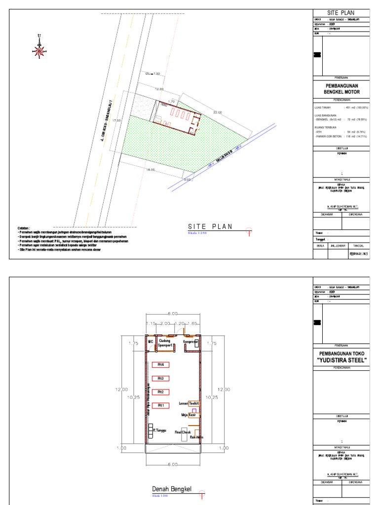 Denah Site Plan Bengkel dan Drainase | PDF