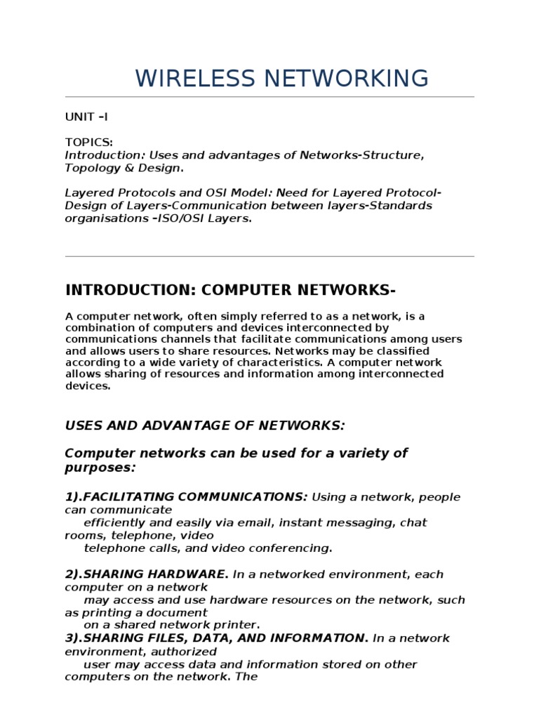 Wireless Networking: Introduction: Computer Networks | PDF | Network Topology | Osi Model