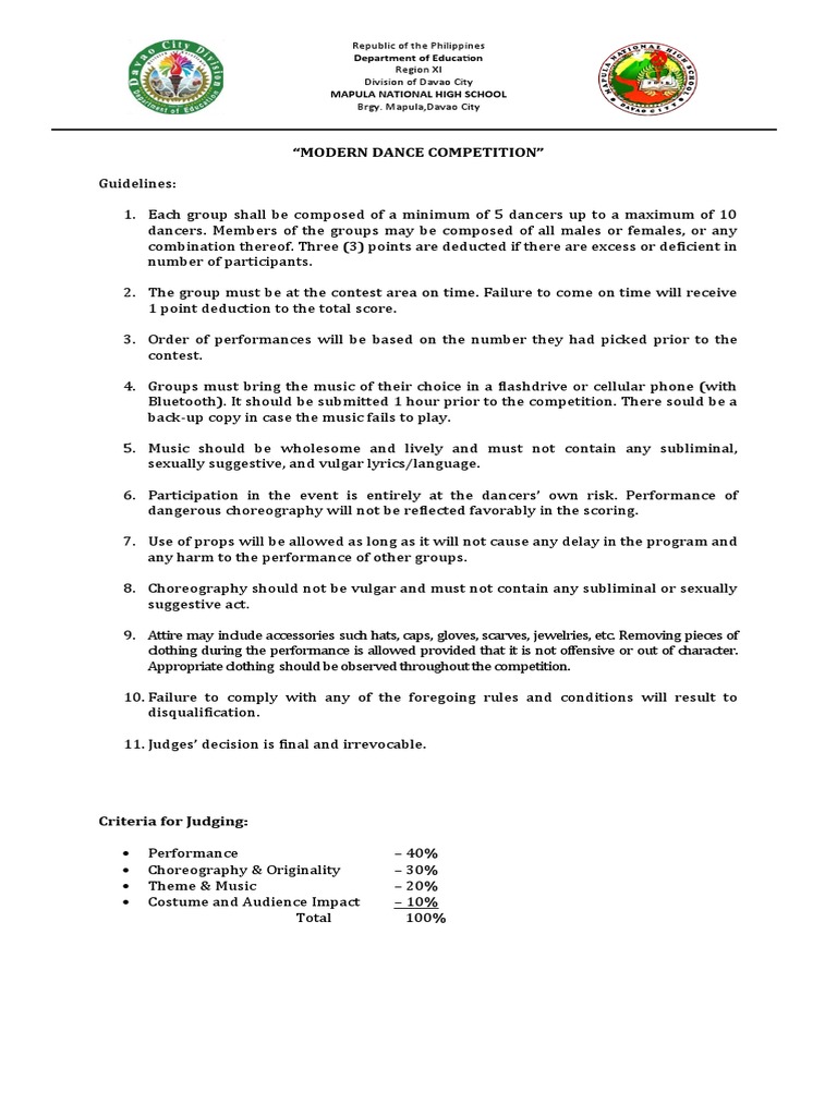 MODERN DANCE COMPETITION - Guidelines | PDF | Performing Arts