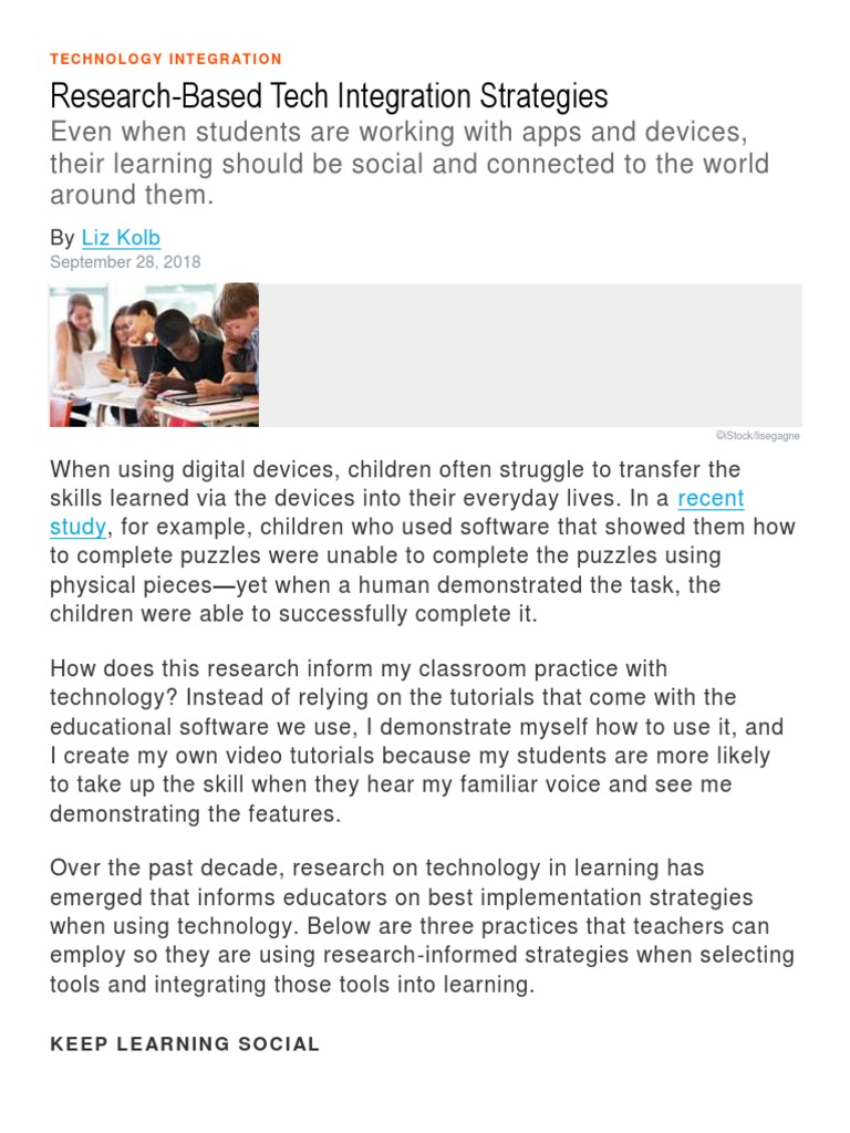Ttl 2 Research Based Tech Integration Strategies Pdf Learning Teachers