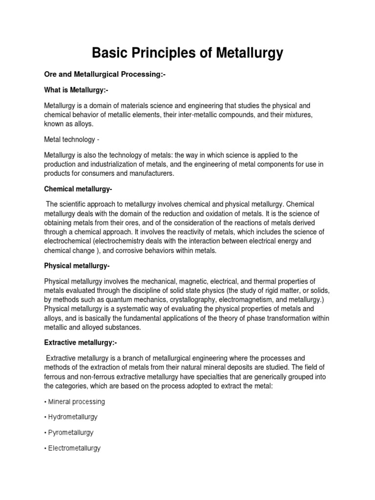 Basic Principles of Metallurgy | PDF | Metallurgy | Chemistry