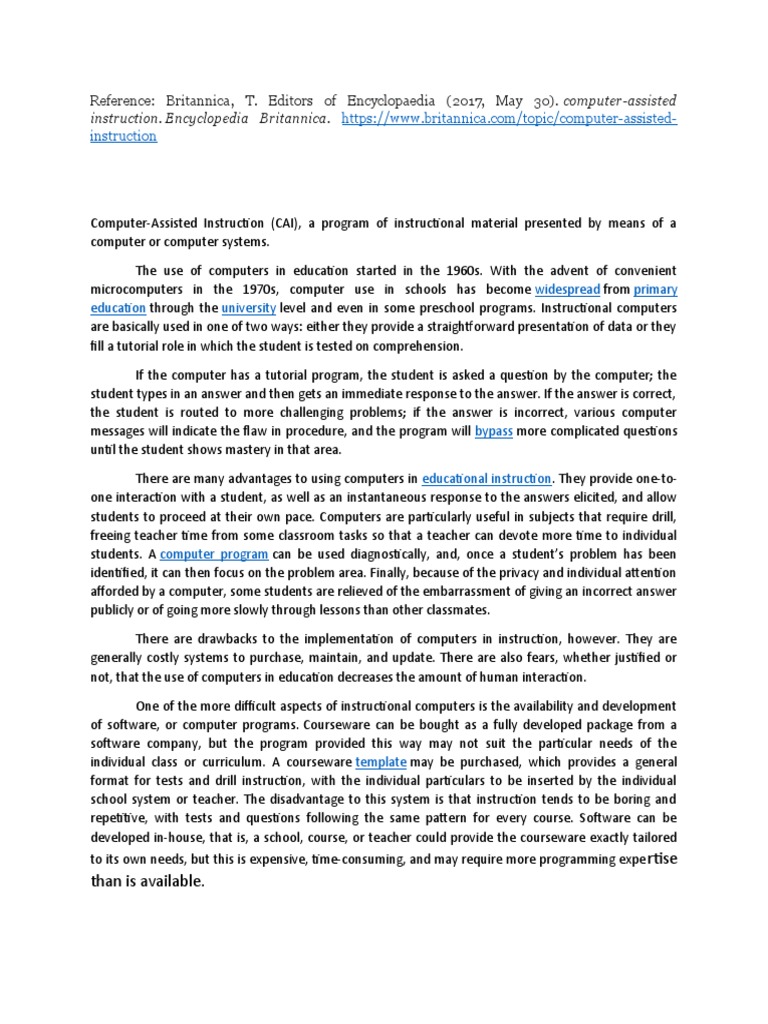 The Impact of Computer Assisted Instruction on Skill Acquisition in Learning-Disabled Students ...