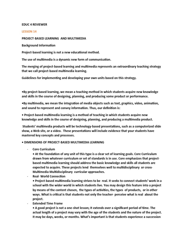 Educ 4 Reviewer | PDF | Project Based Learning | Multimedia