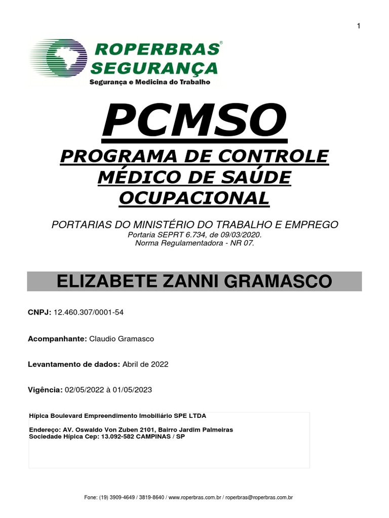 PCMSO 2022 - 2023 - Obra | PDF | Ciências da Saúde | Especialidades médicas
