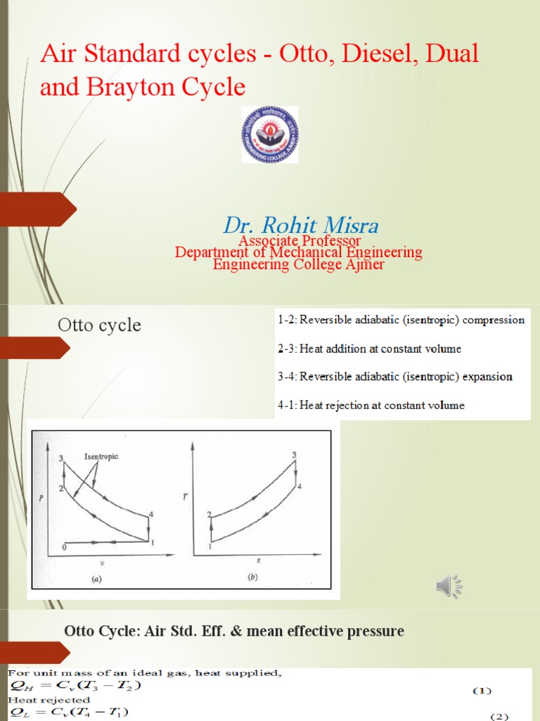 Air Standard Cycles-Otto, Diesel and Dual Cycle | PDF | Engines ...