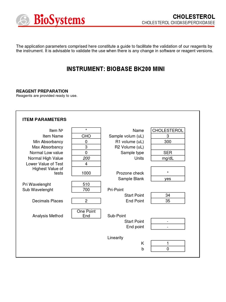 Cholesterol Bk200 Biobase | PDF | Cholesterol | Analysis
