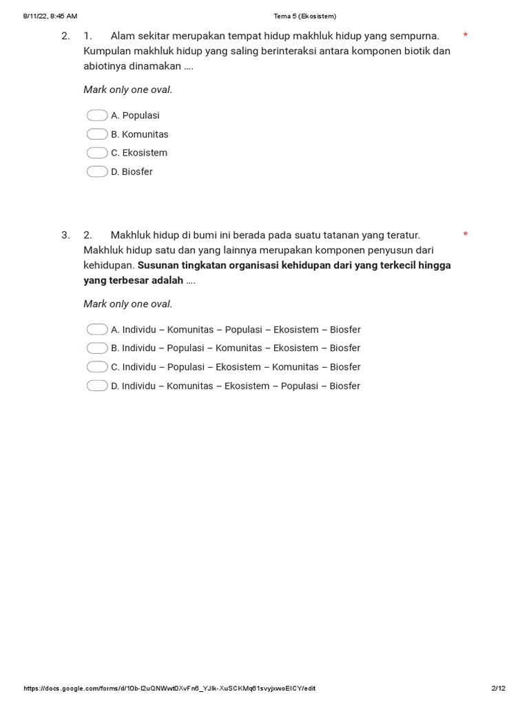 Tema 5 (Ekosistem) - Google Forms | PDF