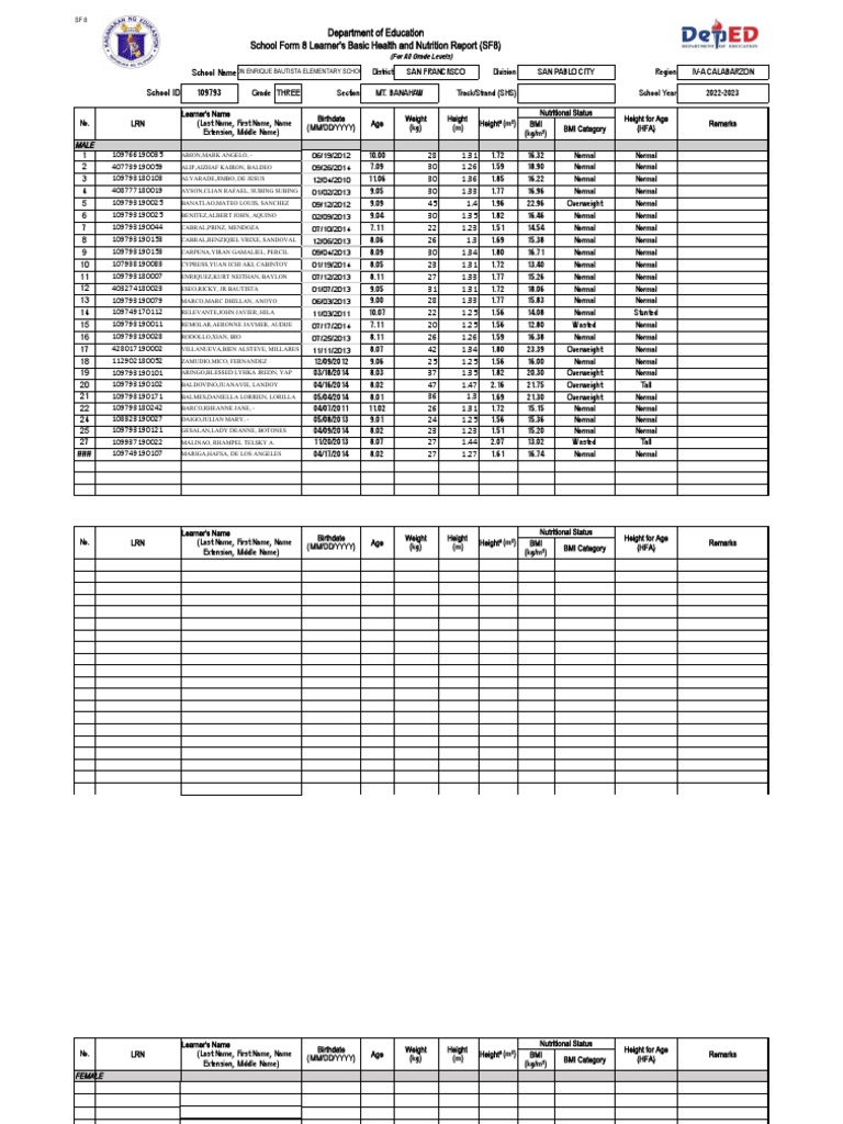 SF8 Template | PDF | Body Mass Index | Health Care