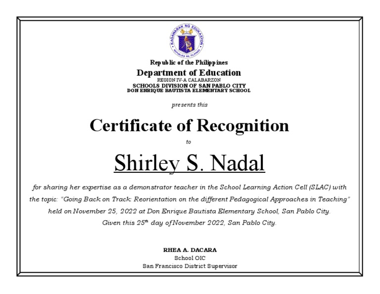 Certificate of Recognition - Template | PDF
