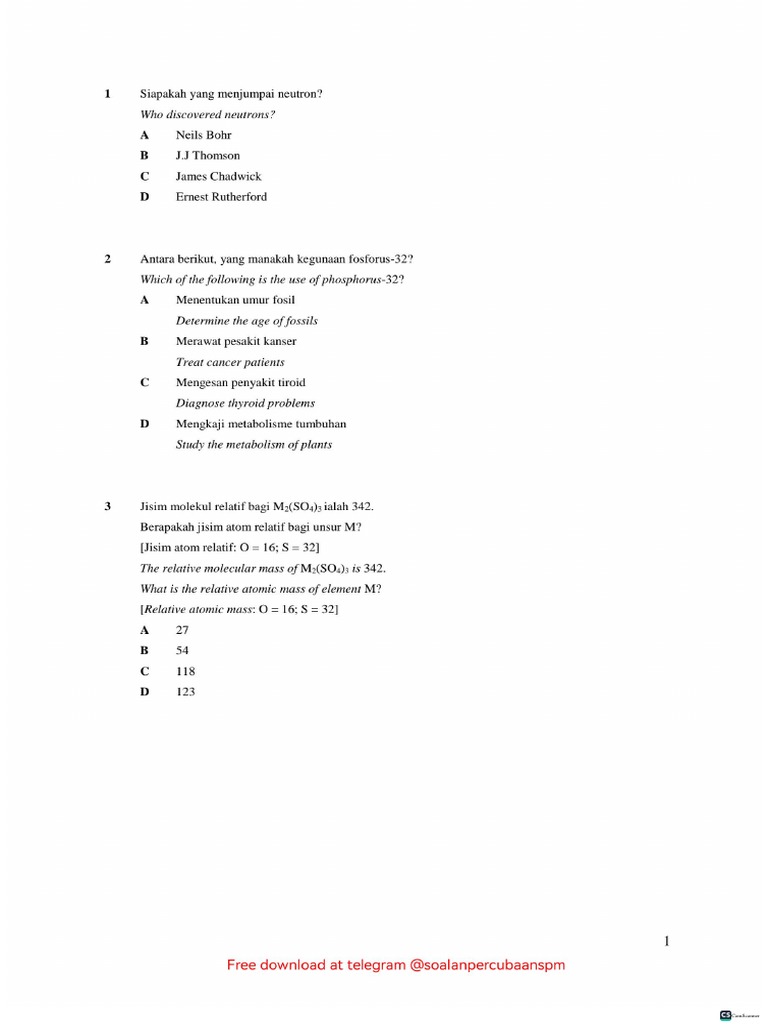 Kimia K1 Trial SPM Set 1 Perak 2022 | PDF