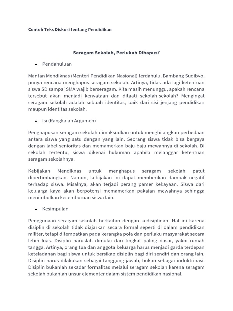 Contoh Teks Diskusi Tentang Pendidikan | PDF