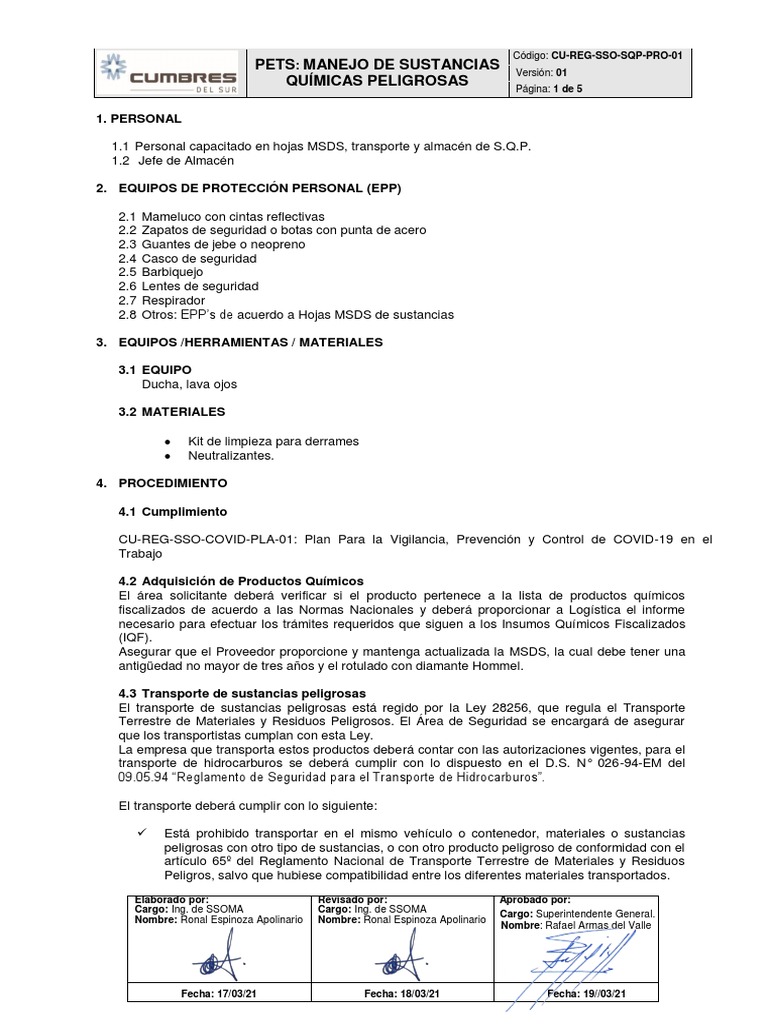 Pets Manejo de Sustancias Quimicas Peligrosas | PDF | Mercancías peligrosas | Transporte