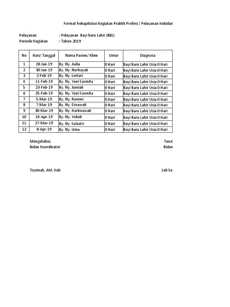 Log Book BBL Leli Safitri | PDF