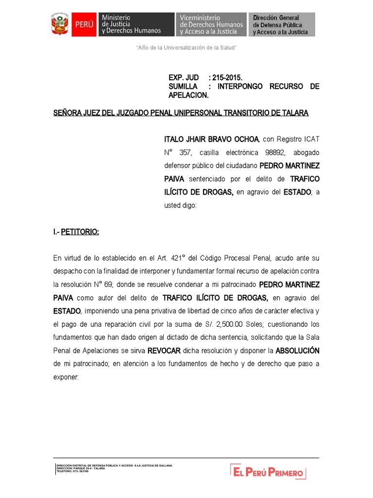 Apelacion de Sentencia Exp. 215-2015 | PDF | Derecho penal | Apelación