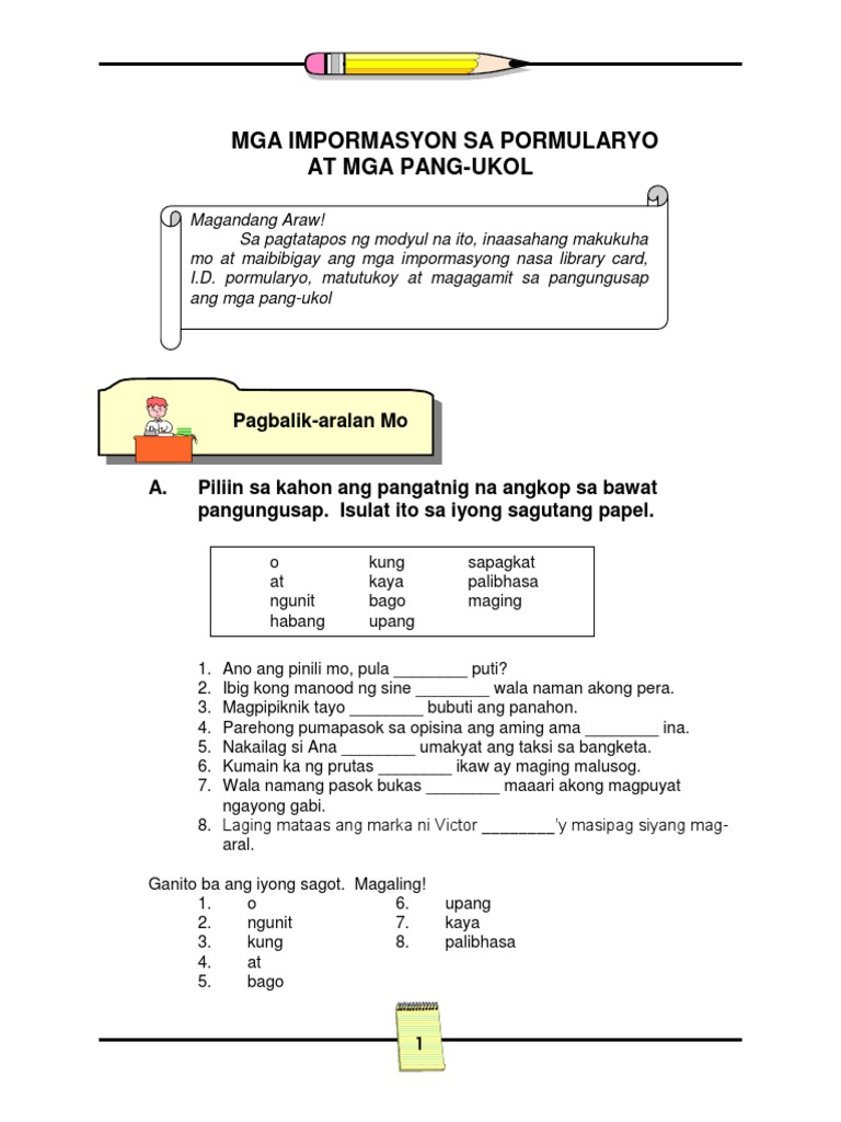 MISOSA Mga Impormasyon Sa Pormularyo At Mga Pang Ukol PDF