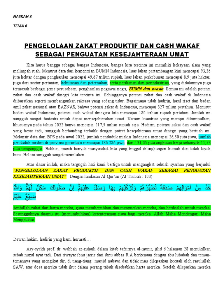 Pengelolaan Zakat Produktif Dan Cash Wakaf Sebagai Penguatan Kesejahteraan Umat | PDF