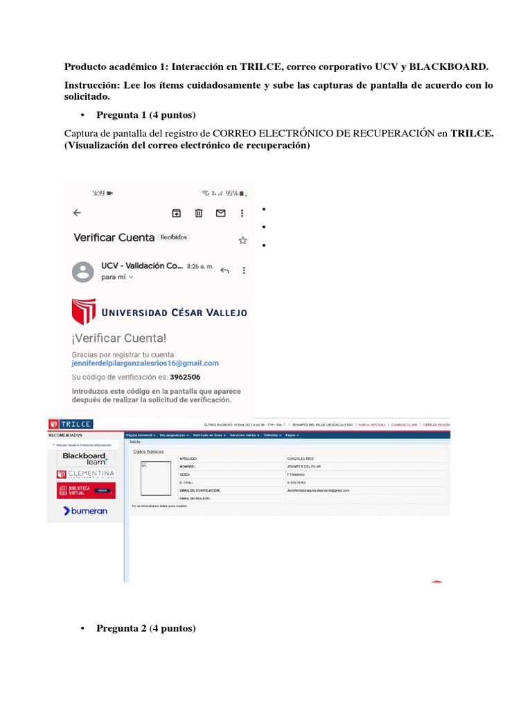 Producto Academico 1 - Interacción en TRILCE, Correo Corporativo UCV y Blackboard | PDF ...
