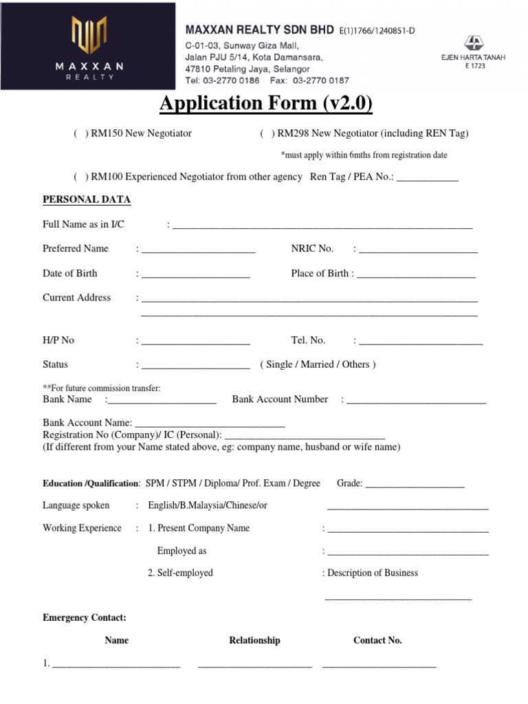 Negotiator Application Form v2.0 | PDF | Finance & Money Management