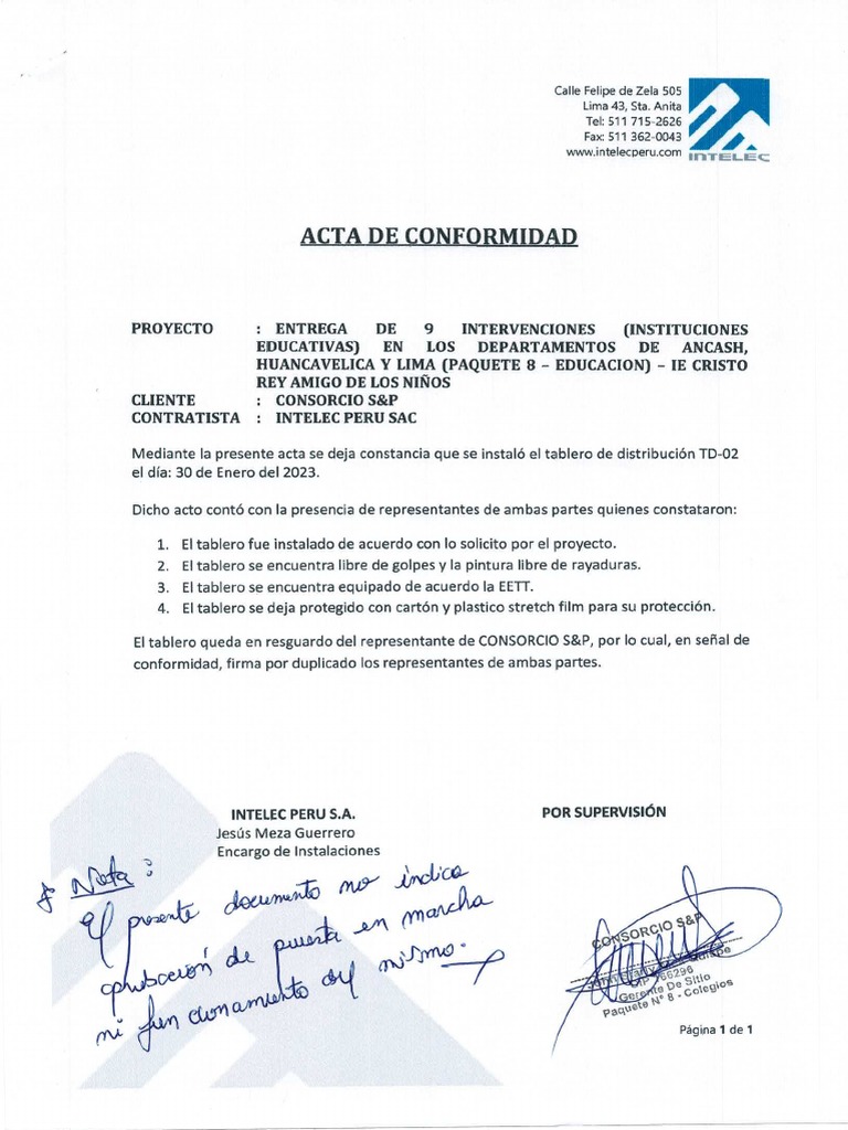 Acta de Conformidad Td-02 | PDF