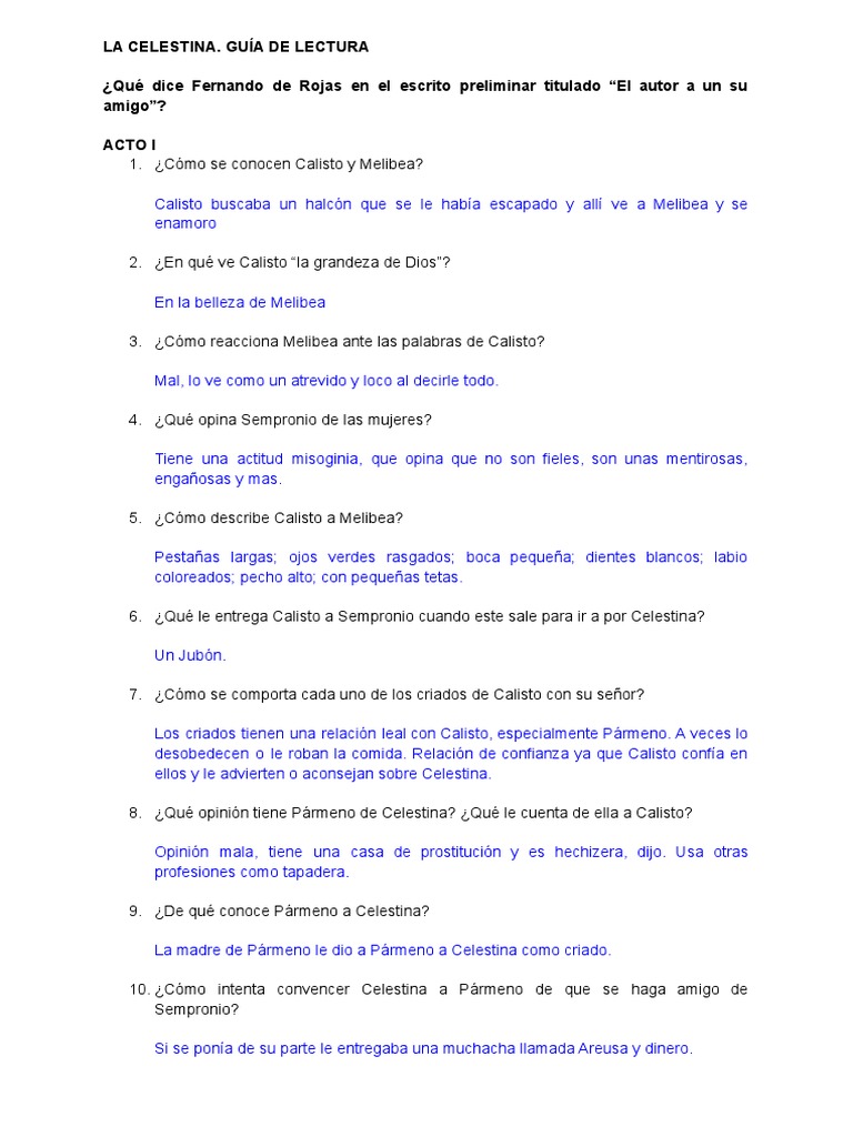 La Celestina. Gu - A de Lectura | PDF