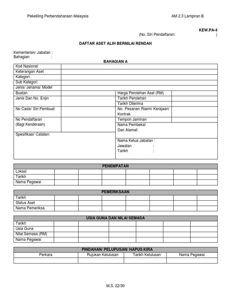 KEW - PA-4 Daftar Aset Bernilai Rendah | PDF