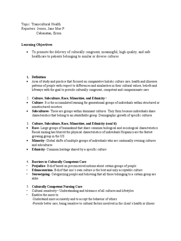 Transcultural Health Transcript | PDF | Nursing | Race (Human ...