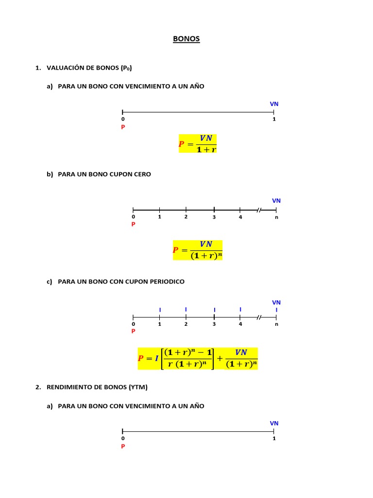 Fórmulas de Bonos | PDF | Mercados financieros | Inversiones