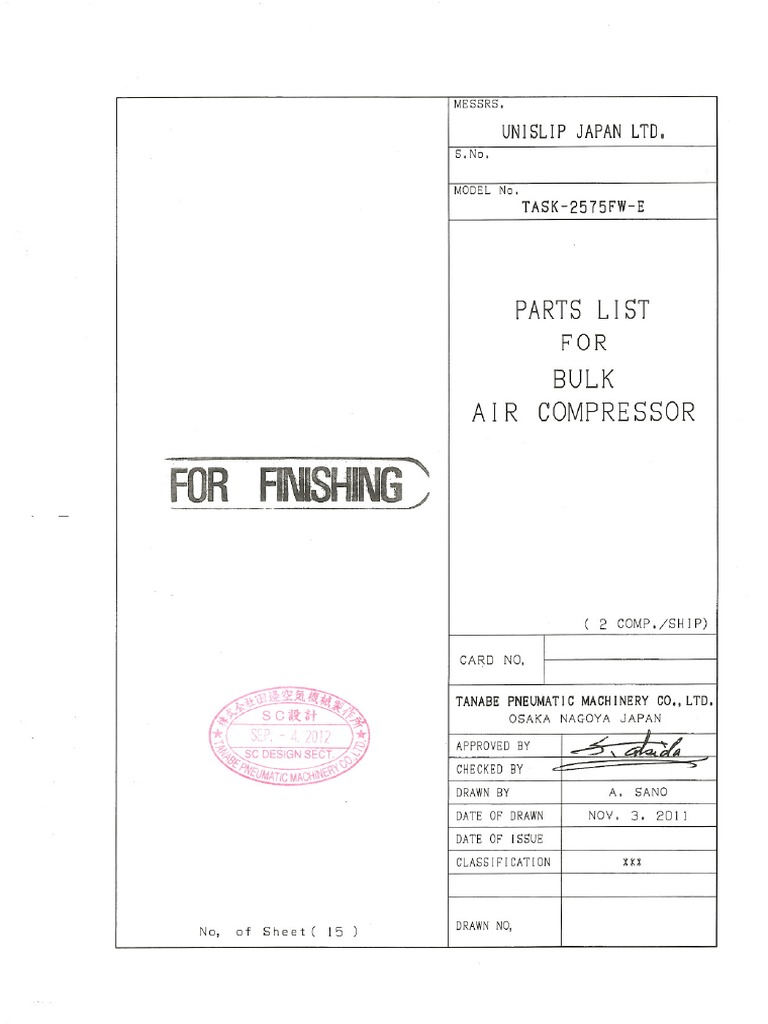 Bulk Air-Compressor TANABE - Parts List | PDF