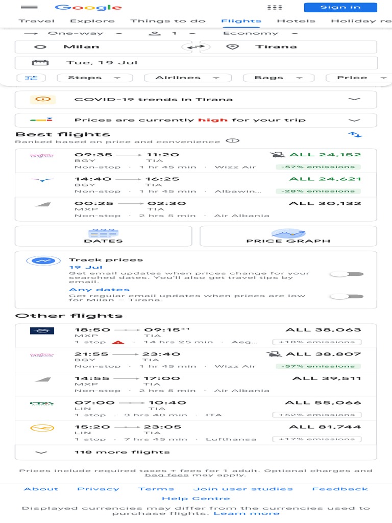 Milan To Tirana Google Flights | PDF | Economies | Aviation