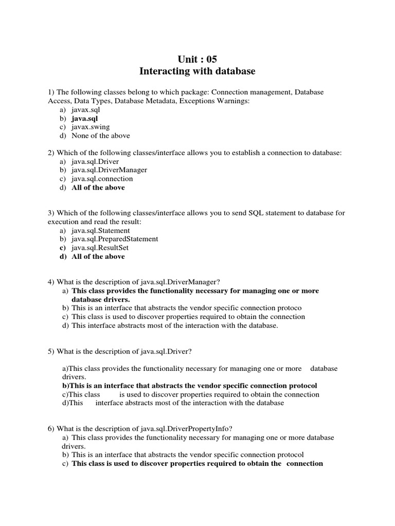 Ajp MCQ Chapter 5 | Download Free PDF | Databases | Sql