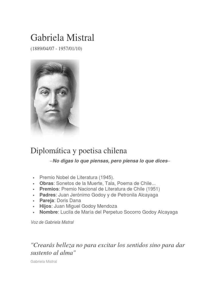 Biografía de Gabriela Mistral | PDF | Poesía | Clásicos