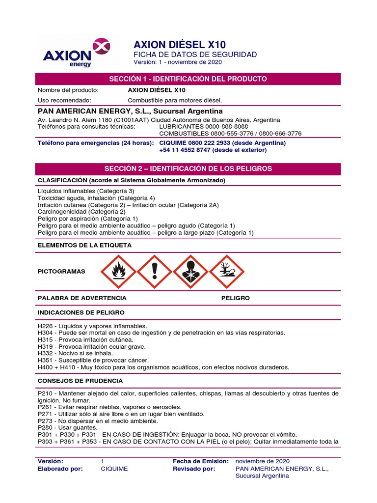 Axion Diesel X10 FDS | PDF | Agua | Descarga electrostática