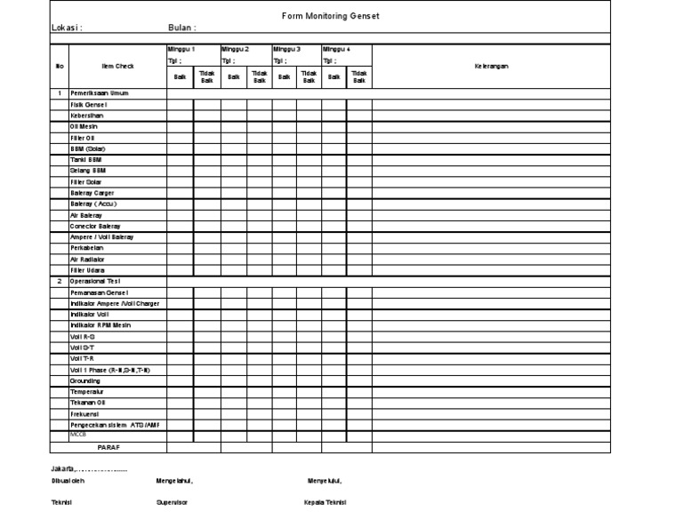 Form Monitoring Genset Revisi 96 Lembar | PDF