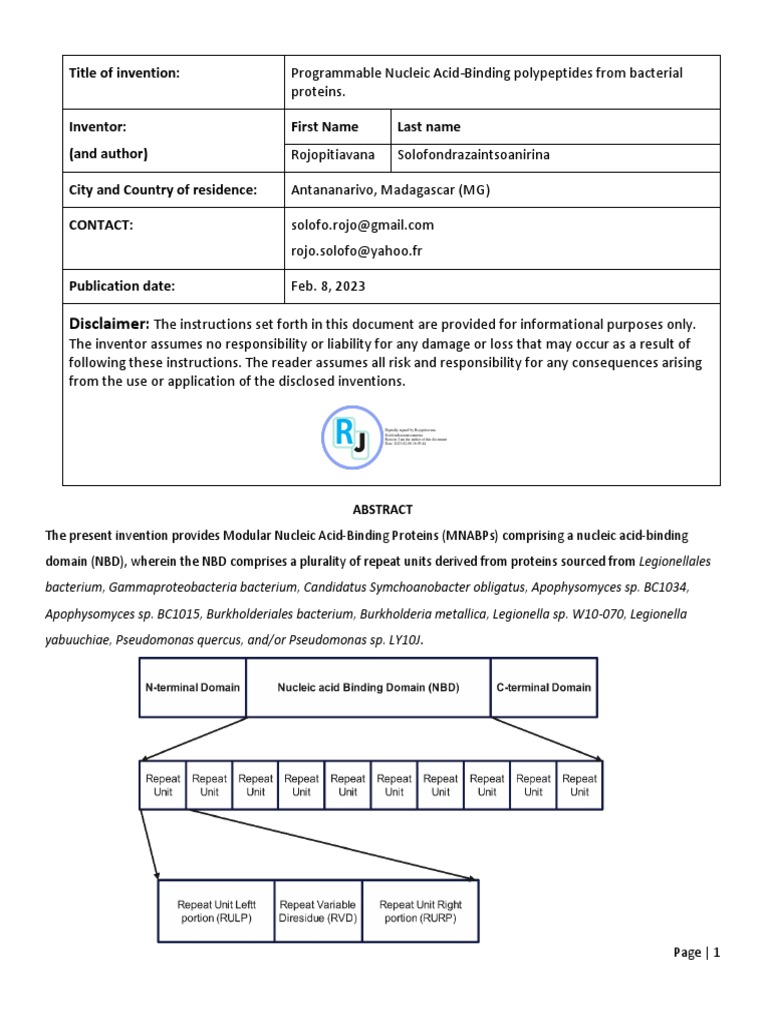 New Modular Nucleic Acid-Binding Polypeptides From Bacterial Proteins ...