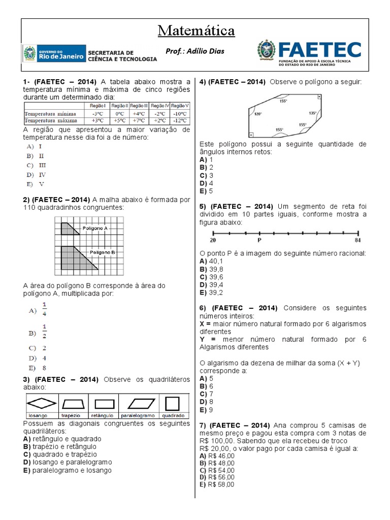 Aula - Sexta Feira (Prova Faetec 2014) | PDF | Triângulo | Geometria Elementar