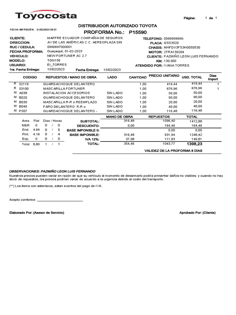 Proforma P15590 | PDF | Vehículo de motor | Vehículos