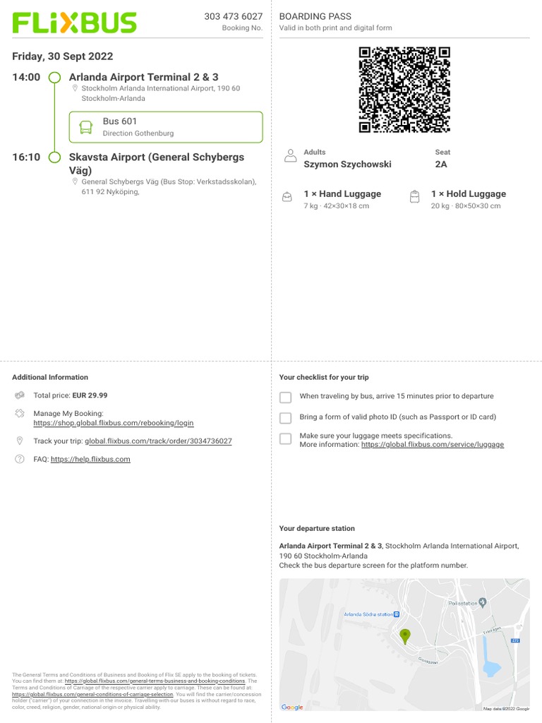 Ticket Stockholm Arlanda T 2 3 Stockholm Skavsta Airport 3034736027 ...