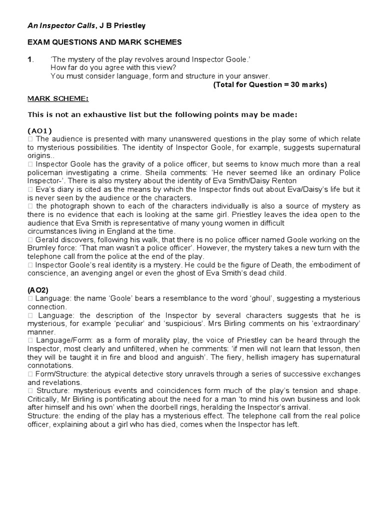 An Inspector Calls Questions and Answers | PDF | Mystery, Thriller ...