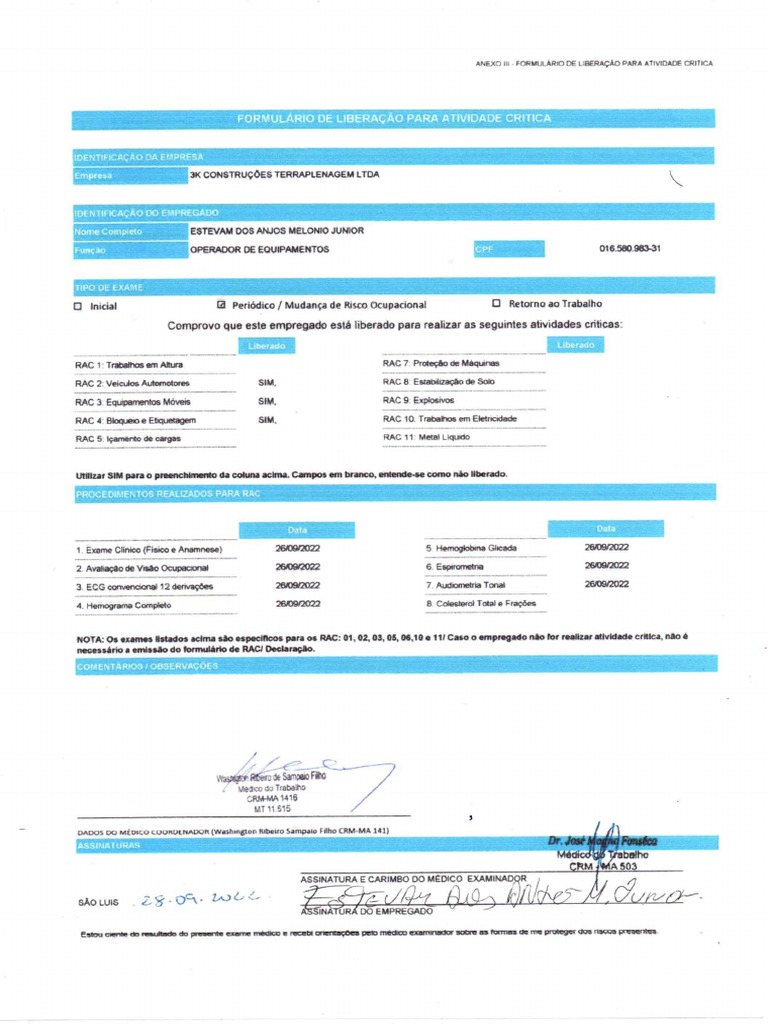 Ficha Rac - Estevam Dos Anjos Melônio Junior - 2023. | PDF