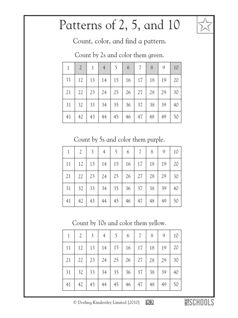 Patterns of 2, 5, and 10: Count, Color, and Find A Pattern | PDF