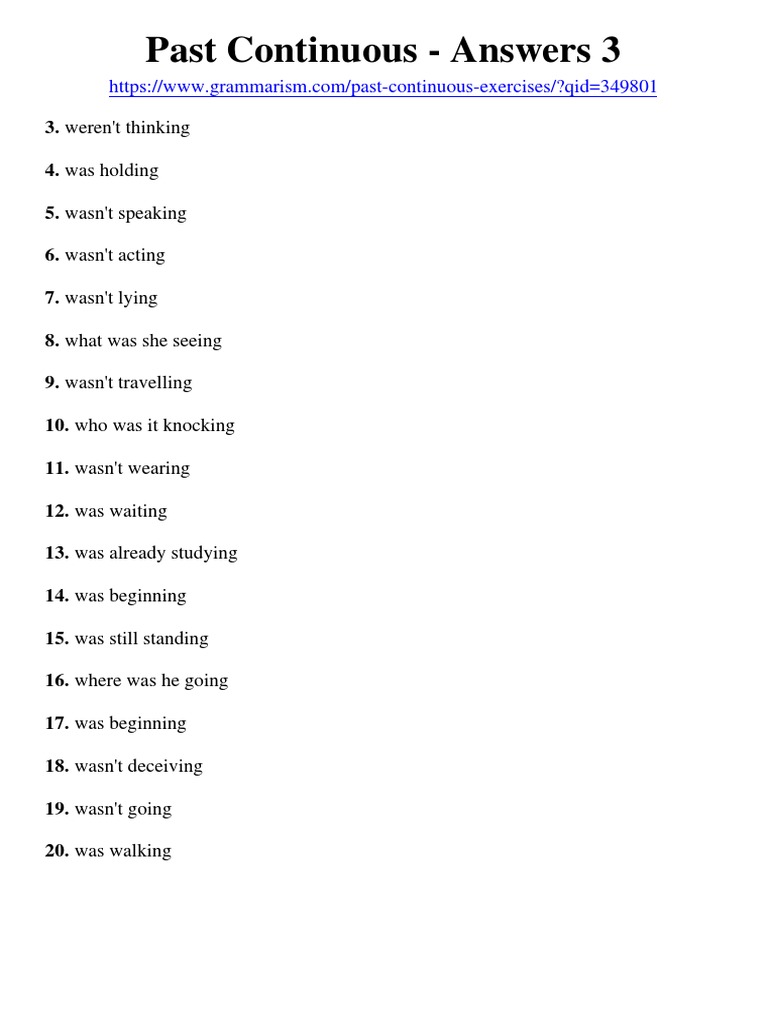 Grammarism Past Continuous Test 3 Answers 2643802 | PDF