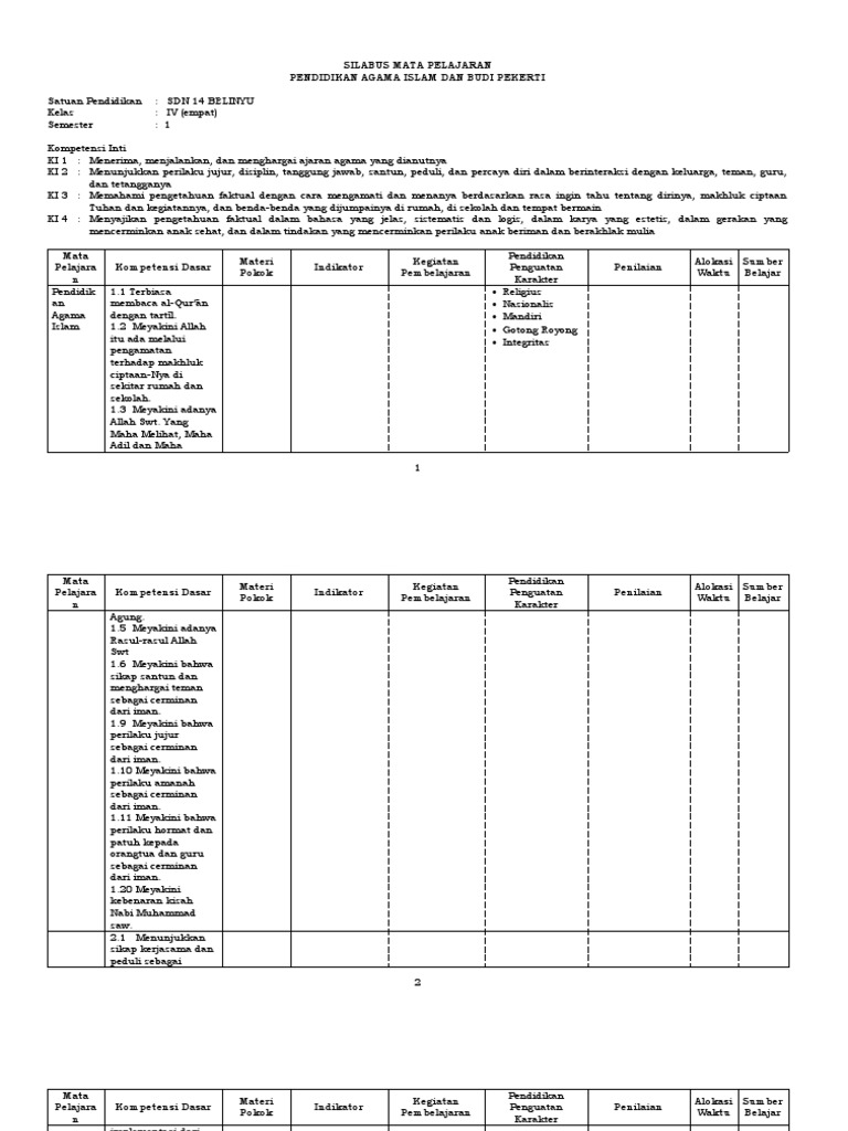 #Program Silabus Kls4 | PDF