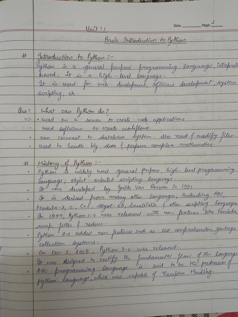 Python Unit 1 Pdf