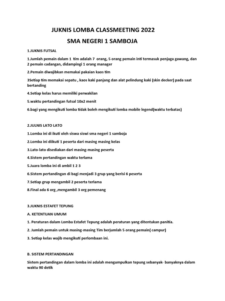 Juknis Class Meeting Sma Negeri 1 Samboja | PDF