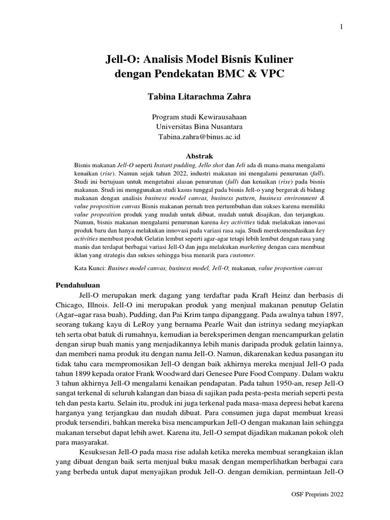 Jell-O Analisis Model Bisnis Kuliner Dengan Pendekatan BMC - VPC | PDF ...