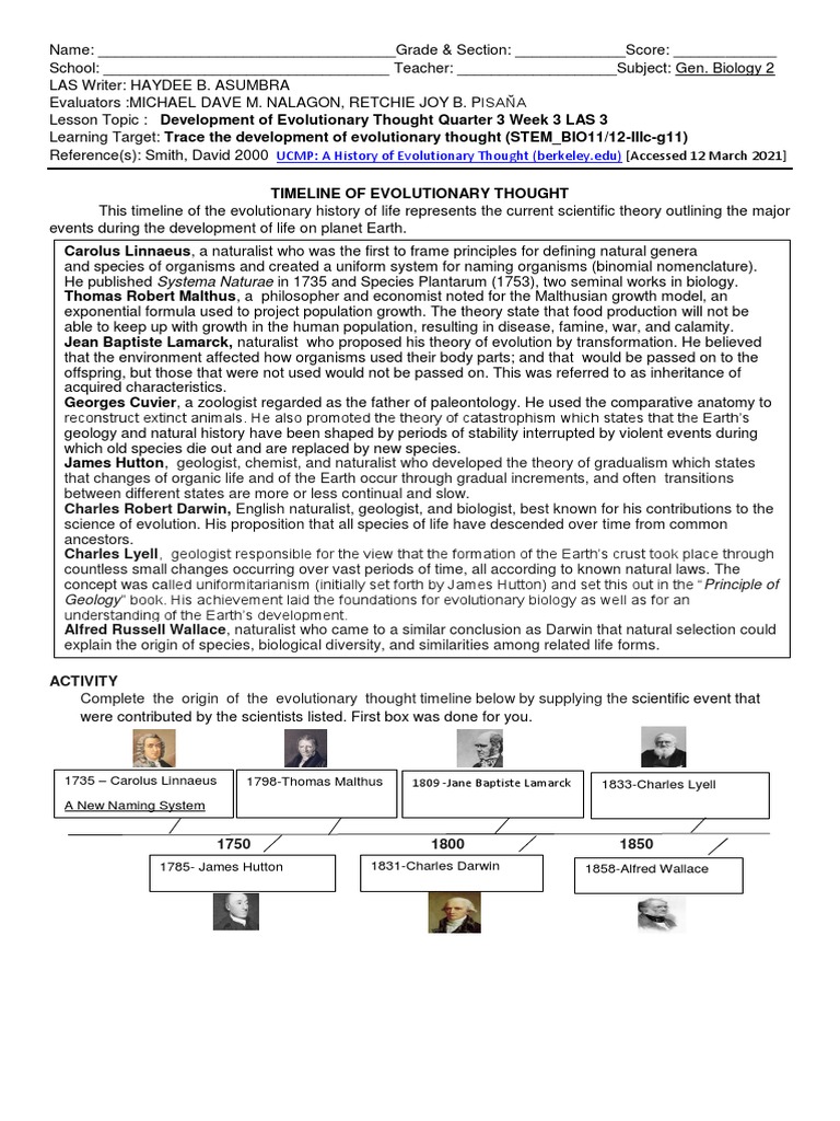 Q3 - WEEK 3 - LAS-3-Timeline of Evolution Thought | PDF | Charles ...