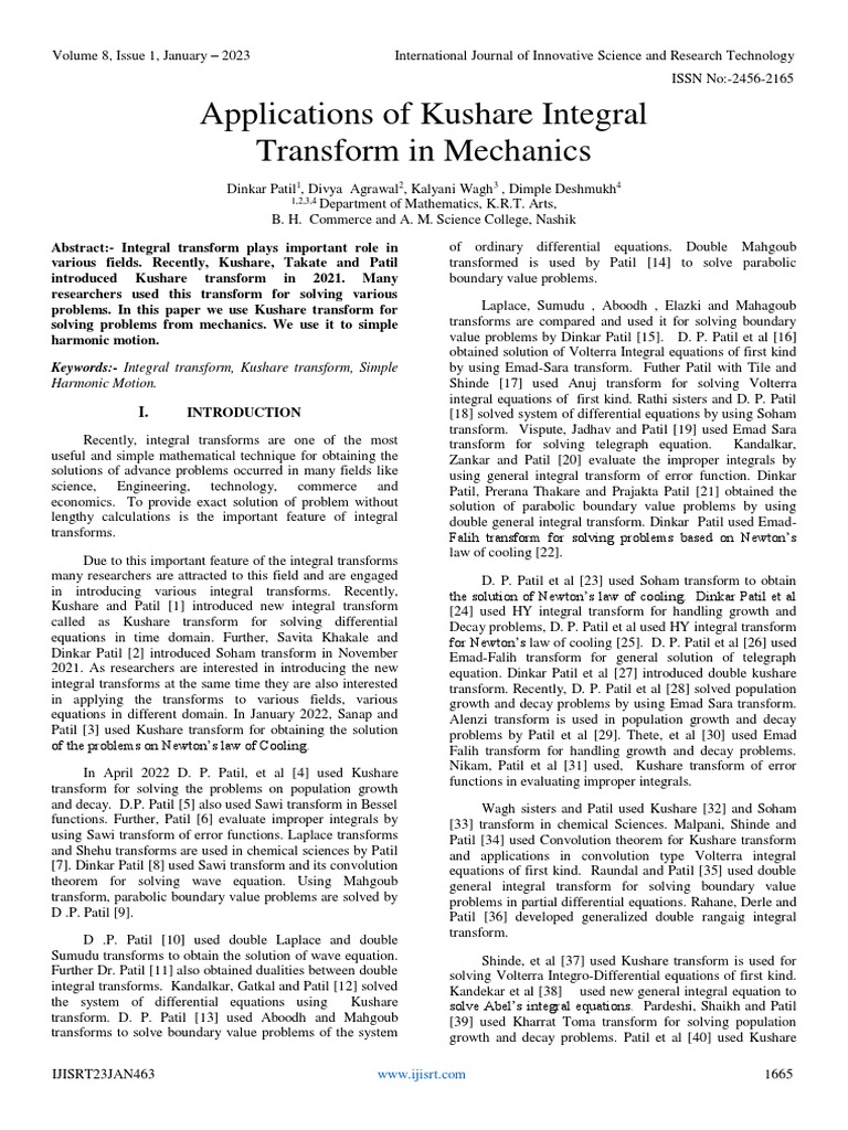 Applications of Kushare Integral Transform in Mechanics | PDF | Teaching Mathematics | Integral ...