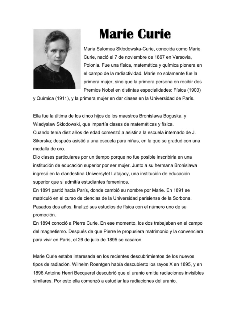 Marie Curie Biografia | PDF | Marie Curie | Ciencias fisicas